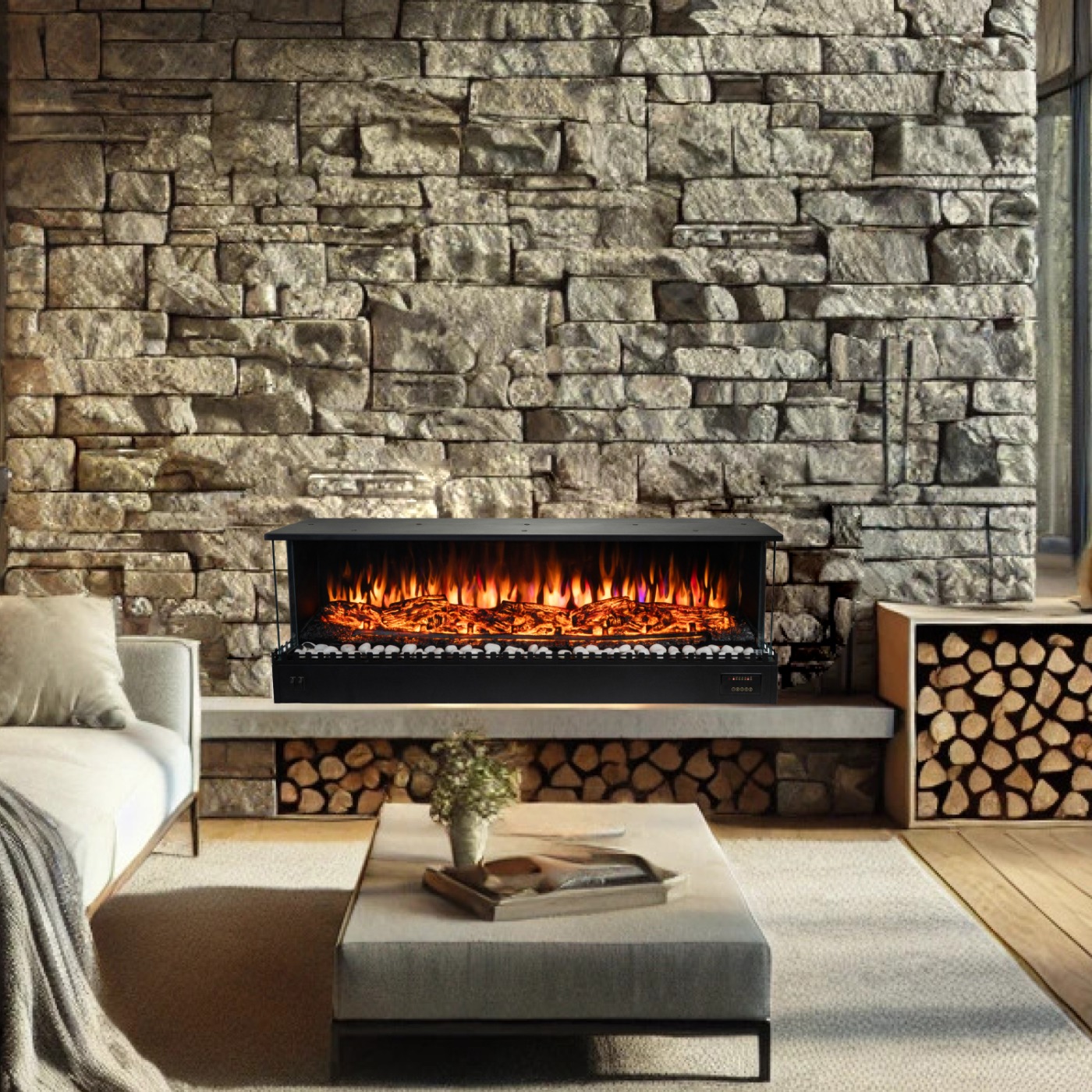 Buy 3-Sided Decorative Electric Fireplace - No Heat, Remote